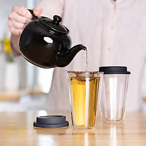 Birchland Double Wall Glass Tumbler, Insulated Glass Coffee Cups, Reusable Coffee Cups with Lids, Travel Coffee Mugs, 12oz. Set of 2