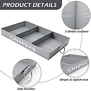 Webake Smores Tray with Food Tongs, Grey S'Mores Station Farmhouse S'Mores Bar Holder with Handles Rectangle Divided Metal Serving Tray