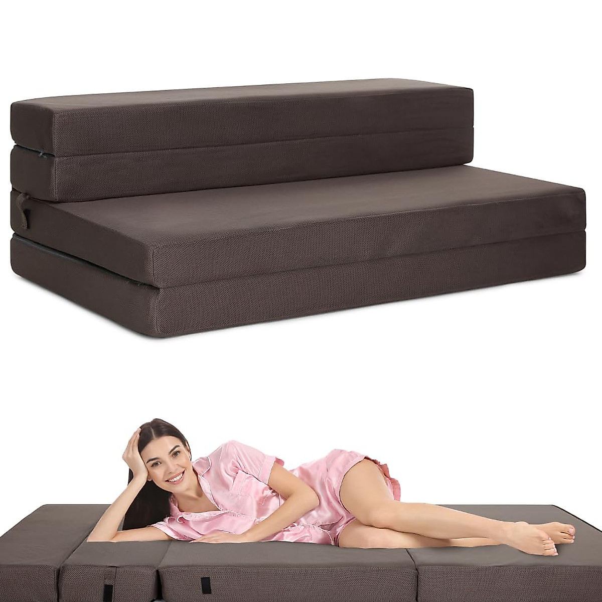 Premium Tri-Fold Mattress by Homease| Folding Foam Mattress Sofa Bed with Washable Cover| Convertible Chair Bed for Home Guest, Room, Office| Travel-Friendly Portable Foldable Mattress (Full)