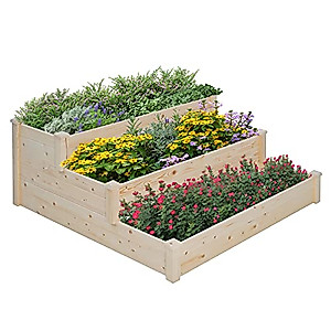 Crownland Outdoor 3 Tier Raised Garden Bed, 4x4 Ft Wooden Raised Beds, Elevated Grow Kit Garden Planter Box, Ideal Vegetables Herbs Planter for Backyard