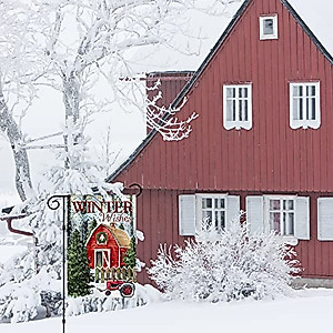 Morigins Winter Wishes Barn Double Sided Snow Scene Garden Flag 12.5x18 inch