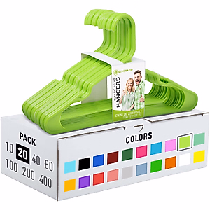 Eldorado Hangers for Adult Size Clothing, Plastic, Ideal for Everyday Standard Use Clothes, Shirts, Blouses, T-Shirts, Dresses, Jackets, Suits. Color - Lime, Pack - 20 PCS.