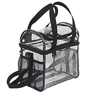 Amaro Premium 0.55mm Clear Dual Compartments Lunch Bag - Transparent Reusable Lunch Box for Adults - Ideal for Workplaces - Adjustable Shoulder Strap - Large Side Mesh Pockets