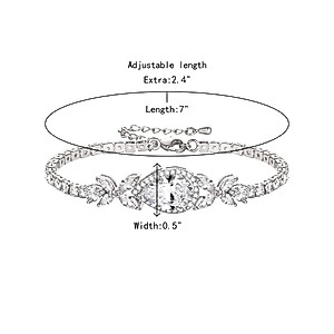 Crysdue Cubic Zirconia Teardrop Adjustable Link Bracelets for Wedding Bridal Jewelry, Women Crystal Tennis Bracelets for Brides Bridesmaid Silver