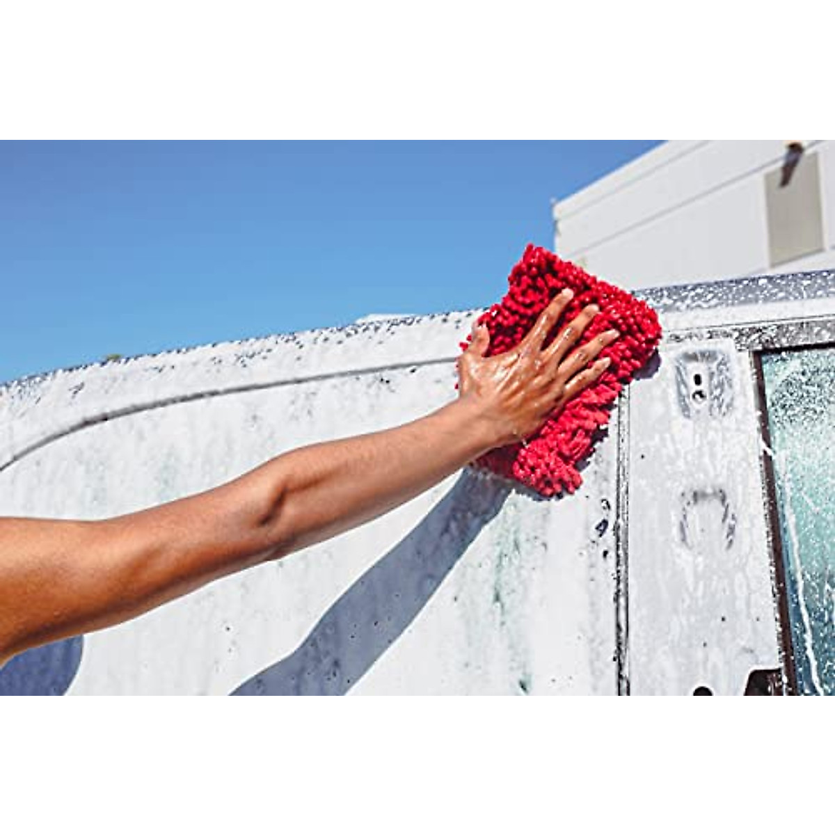 Maxshine Red Chenille Microfiber Wash Pad – Double Sided Long Super Soft Strands Makes Easy to Glide Over Any Car Surfaces, Windows, Mirrors, Great Washing Experience