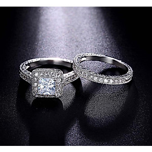 ZDIFDIC Wedding Ring Sets Promise Ring Couples Bridal Sets for Women 925 Sterling Silver Ring, Cubic Zirconia CZ 2pieces Engagement Band Stackable Ring Set (6#)