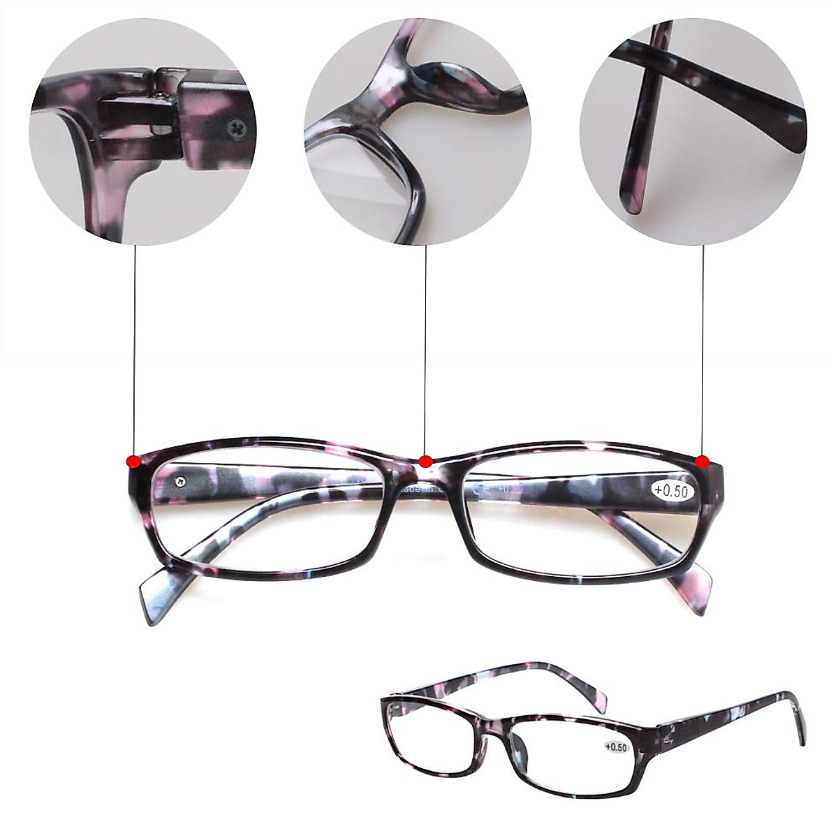 NORPERWIS Reading Glasses 5 Pairs Stylish Color Readers Fashion Glasses for Reading Men & Women (5 Pack Mix Color, 3.00)