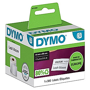 DYMO Authentic LabelWriter Small Name Badge Labels | 41 mm x 89 mm | Self-Adhesive | Roll of 300 Easy-Peel Labels | for LabelWriter Label Makers | Made in Europe