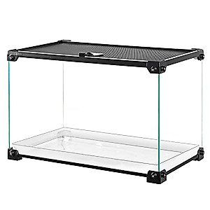 OIIBO 10 Gallon Glass Reptile Tank, 20'' x 10'' x 12'' Reptile Terrarium Cage with Opening Top Mesh Reptile Enclosure for Lizards, Frogs, Turtle, Spiders, Hamster Hedgehog Reptile Small Animals