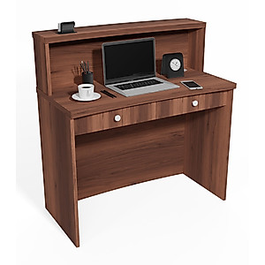 UGOS Mono Walnut Modern Reception Desk w/Transaction Counter | Laminate Desktop | Multifunctional Standing Front Desk for Home, Office, Salon, Spas, and Lobby 47 inch (120 cm)