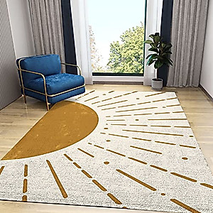 Boho Sun Area Rug 5x8 Feet Horizontal Sunset Modern Abstract Non-Slip Soft Rainbow Accent Large Rugs Mid Century Geometric Floor Carpet for Living Room