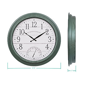 La Crosse Technology 15.75 in. Indoor/Outdoor Sagebrook Green Quartz Wall Clock with Temperature - 404-3840SG