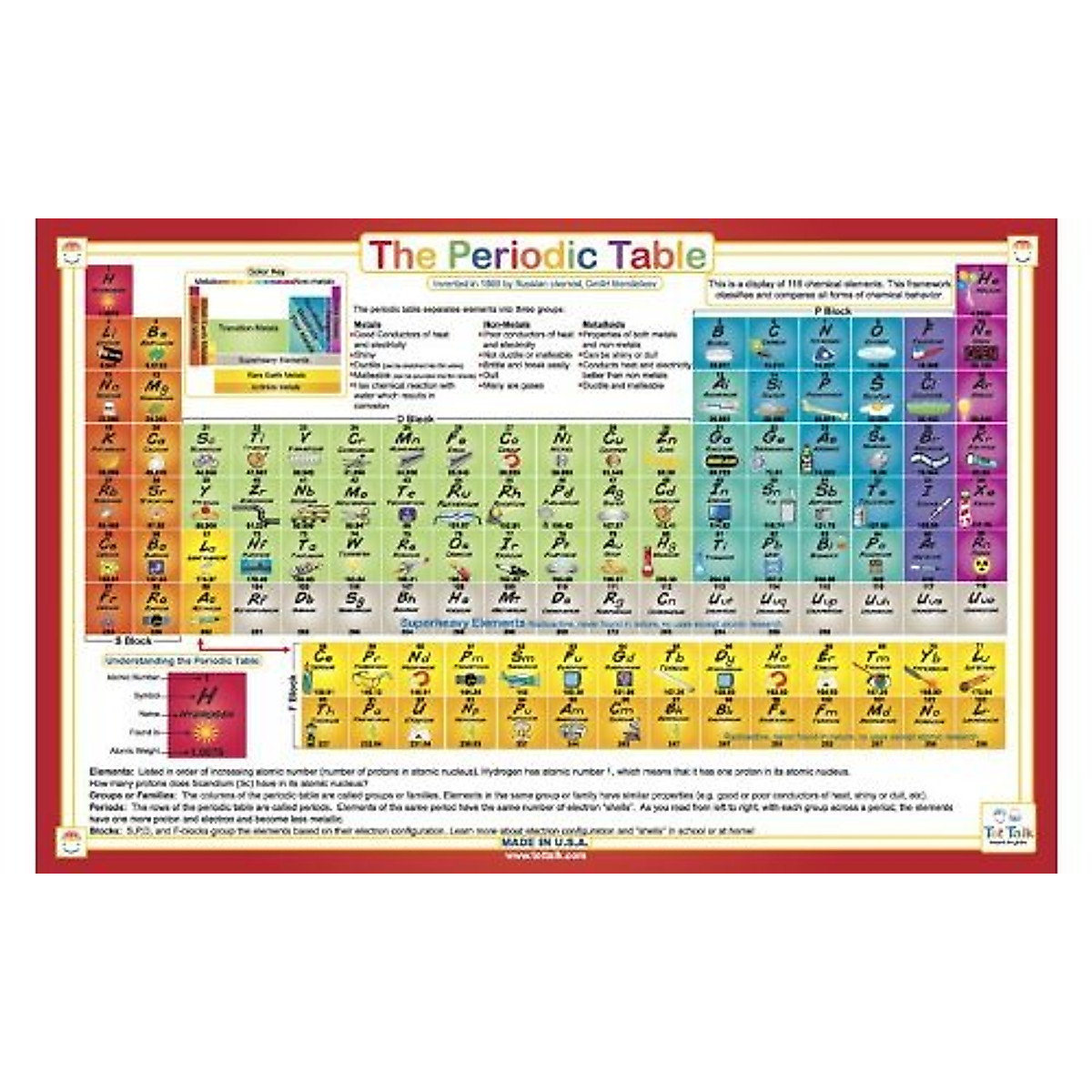 Tot Talk Periodic Table of The Elements Educational Placemat for Kids, Washable, Made in The USA