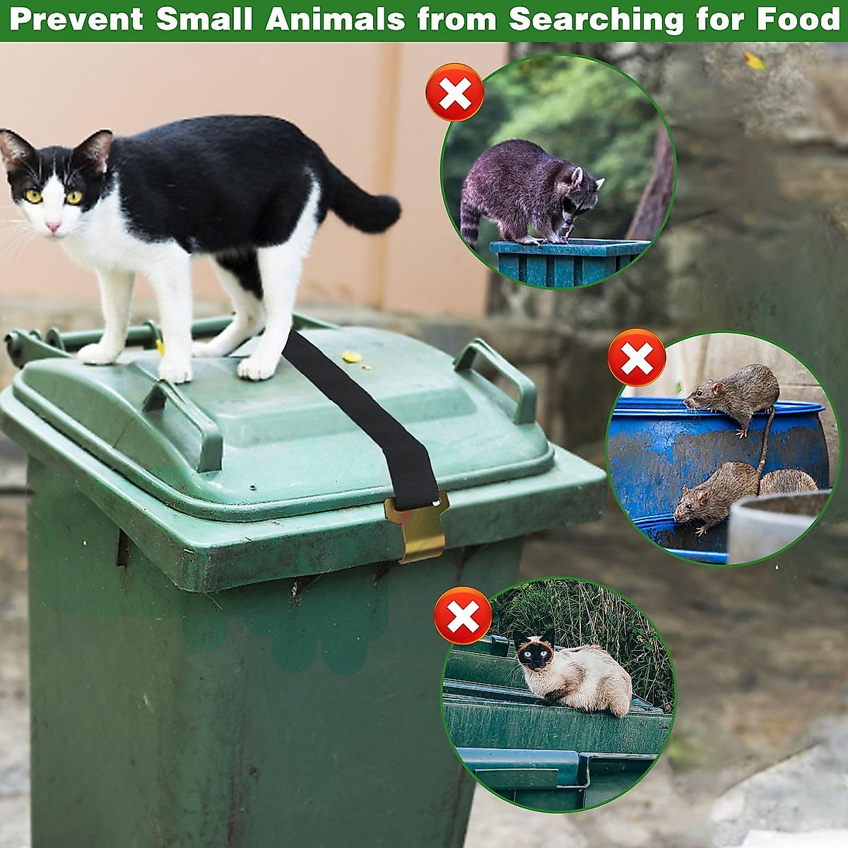 2Pcs Bear Proof Trash Can Lid Lock, Trash Can Locks for Animals, Adjustable Garbage Can Lock for Animals, Trash Can Lock Garbage Can Strap to Prevent Bear Raccoon Dog Tipping Over Trash Bin (Black)