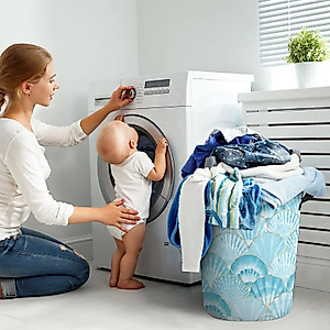 MEIKKO Laundry Basket Small Ocean Seashell Waterproof Laundry Hamper with Handles Collapsible Clothes Hamper for Dorm,Family,Travel