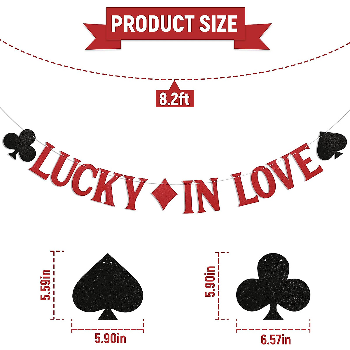 Lucky in Love Banner - Las Vegas Bridal Shower Decor, Casino Theme Blackjack Game Night Wedding Engagement Bachelorette Party Decorations Red Glitter