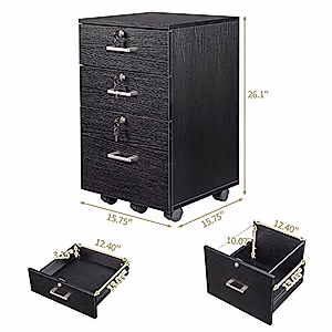 JOPESA Black Wood Grain Density Board Three Drawers Wooden Filing Cabinet
