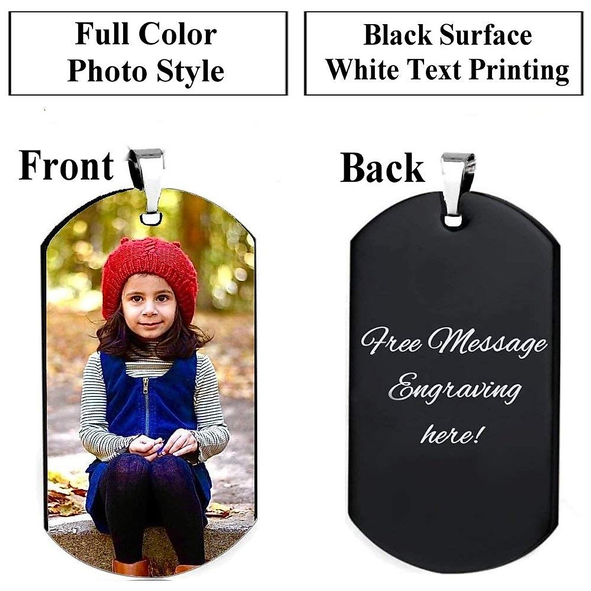 Interway Trading Personalized Custom Photo and Message Necklace Pendant Keychain Military Dog tag