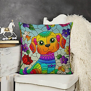 Cute Puppy Colorful Butterfly Throw Pillow Covers 18×18 Pillowcases Set of 2 Rainbow Dog Linen Decorative Square PillowCase Cushion Covers Standard Size for Sofa Couch Outdoor Bed Pillow Protectors