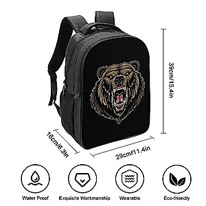 Ferocious Grizzly Bear 16 Inch Backpack Laptop Bag Casual Daypack for Traveling Camping Shopping