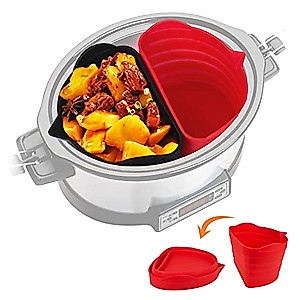Slow Cooker Liners, Silicone Crock-Pot Liners Fit 6 QT Pot, Reusable/Leakproof/Silicone Divider Insert, Dishwasher Safe Liners for 6 Quart Oval Slow Cookers(Red+Black）