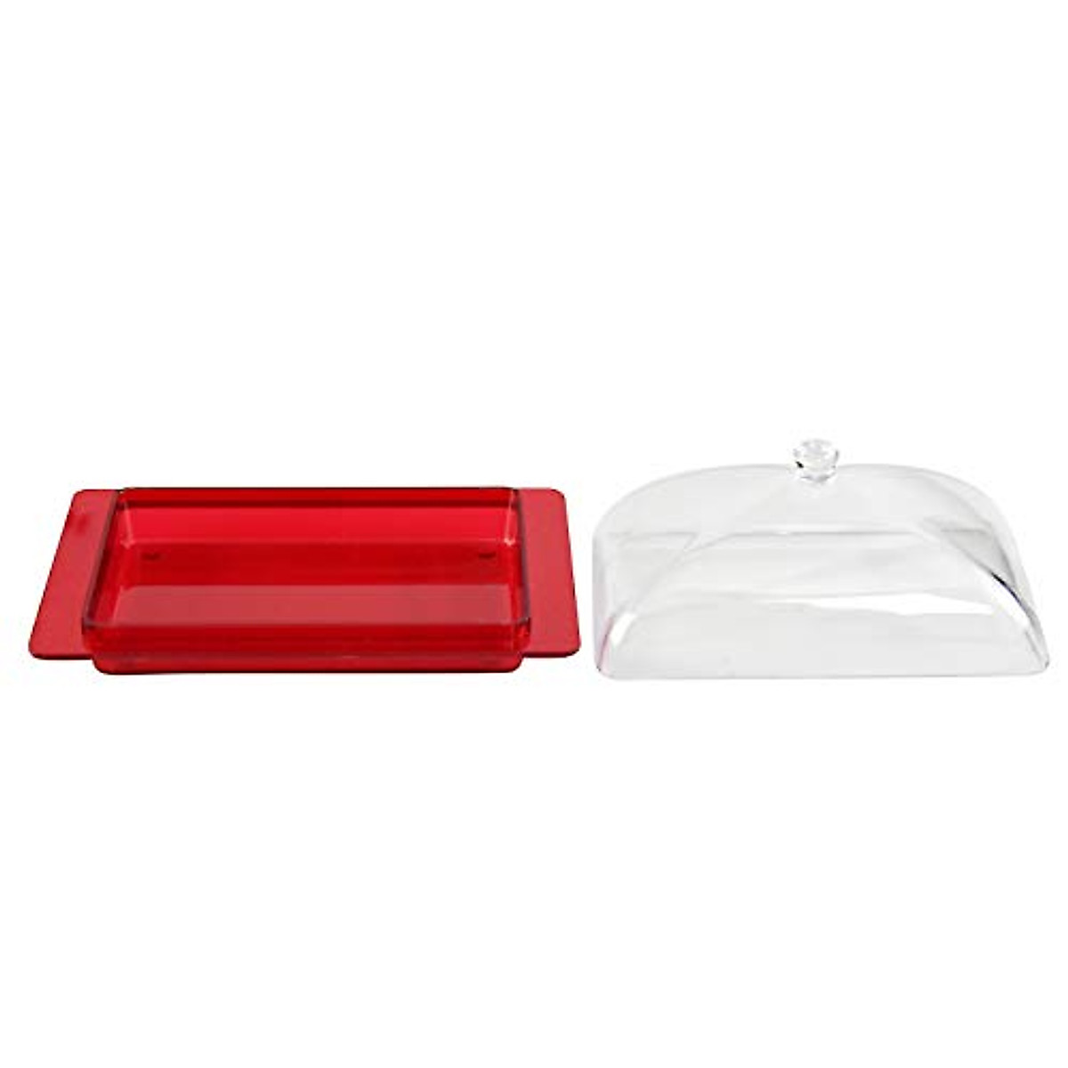 HOME-X Butter Keeper, Large Butter Dish with Lid, Versatile Food Container, Butter Dish with Handled Lid, 6 1/8" x 2 ½" W x 3 ¾" H, Red