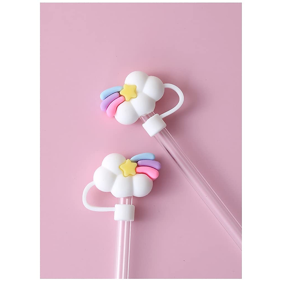 4 Pcs Straw Covers Cap for Reusable Straws Cloud Straw Covers Shooting Star Straw Caps Covers Silicone Straw Plugs Reusable Cloud Shape Straw Toppers Protector