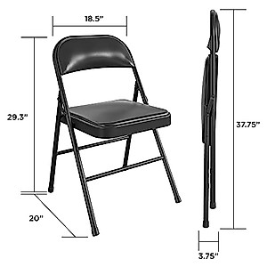 CoscoProducts COSCO Essentials Vinyl Padded Seat & Back Folding Chair, Double Braced, 4 Pack, Black