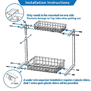 APXPF 2 Pack Under Sink Organizer 2 Tier Under Sink Organizers and Storage Adjustable Kitchen Pull out Cabinet Organizer Metal Sliding Drawer for Bathroom Pantry Cabinet Closet Organization Rack Black