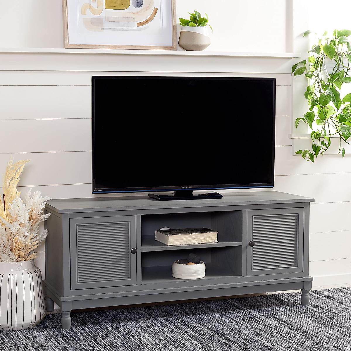 SAFAVIEH Home Collection Ryder Distressed Grey 2-Door 1-Shelf Entertainment Media Stand up to 55" Flatscreen TV