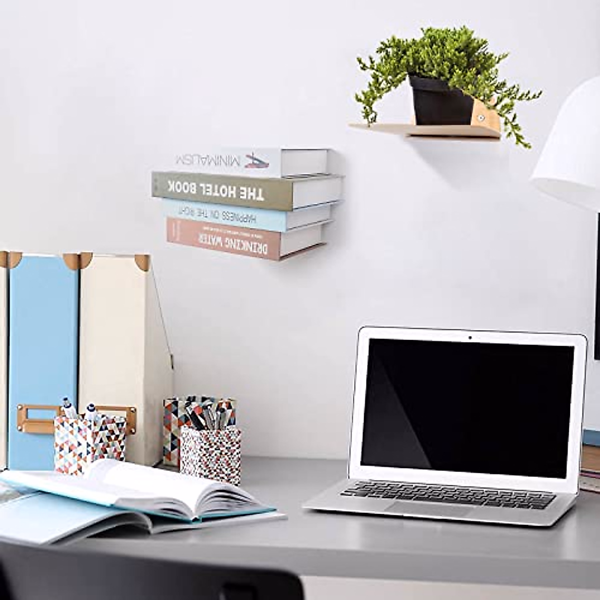 Bazasax Invisible Floating Bookshelves, Floating Bookshelf for Wall, Heavy Duty Book Organizer, Metal Rustproof Hanging Book Shelves, Wall Mounted Book Shelf for Bedroom Bathroom Kitchen