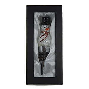 PrestigeHaus Glass Snowman Wine Bottle Stopper - Decorative, Unique, Handmade, Eye-Catching Glass Wine Stoppers – Winter, Snow Wine Accessories Gift for Host/Hostess - Wine Corker/Sealer
