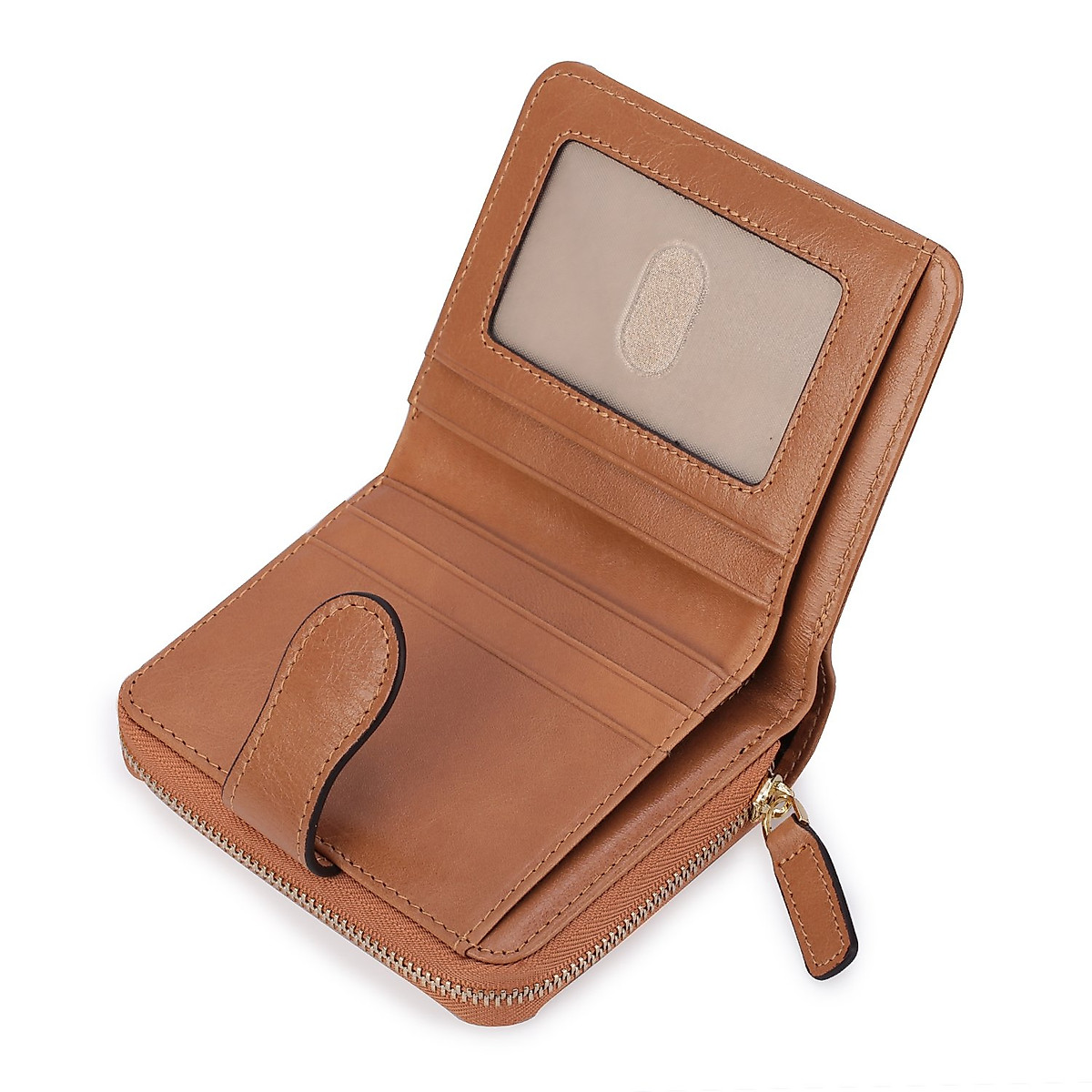 Yafeige Small Wallet for Women RFID Blocking Leather Compact Bifold Pocket Wallet Cute Zipper Card Case Purse(Apricot)