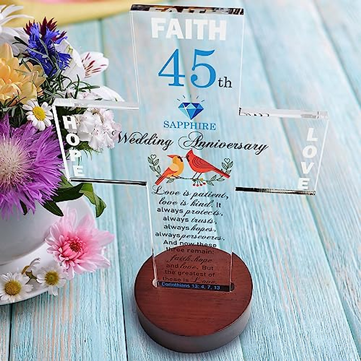 45th Anniversary Wedding Gifts for Couple, Best 45th Sapphire Anniversary Thoughtful Gifts Ideas, 45 Year Anniversary Present for parents, 45 years Anniversary Decorative Cross with Bible Verse.