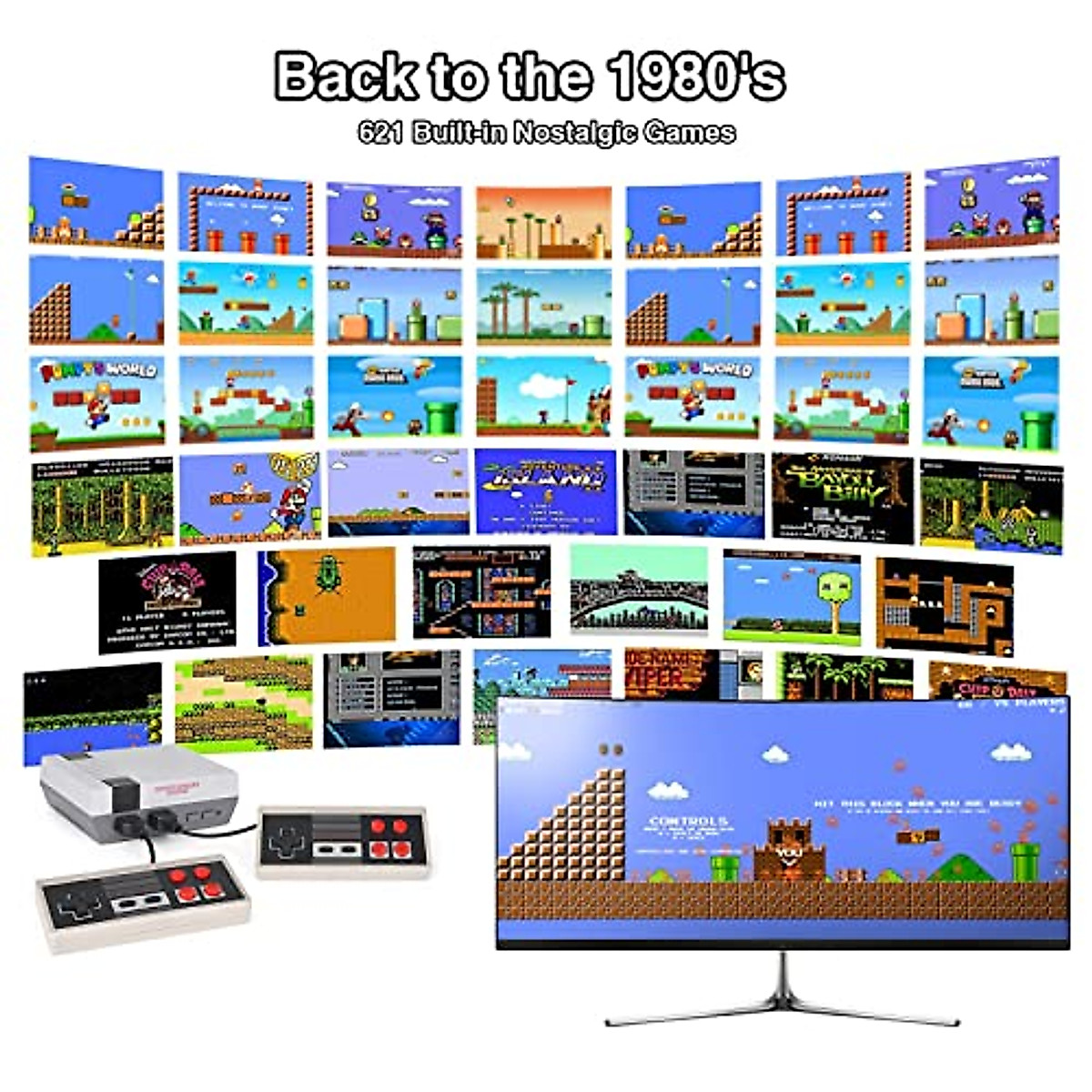 Feliexez 1080P Retro Game Console, Gaming Consoles with 621 Built-in Old Games, Game Console Emulator TF Card Slot for Game Saves & Download, 8-Bit Plug &Play Video Game System for Kids&Adults as Gift