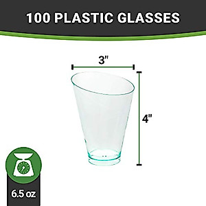 Restaurantware 7 Ounce Plastic Glasses 100 Round Incline Shooter Cups- Disposable Small Seagreen Plastic Round Bowls Unique Design For Soups Appetizers Or Desserts