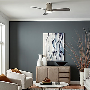 WAC Smart Fans Hug Indoor and Outdoor 3-Blade Flush Mount Ceiling Fan 44in Matte White with 3000K LED Light Kit and Remote Control works with Alexa and iOS or Android App