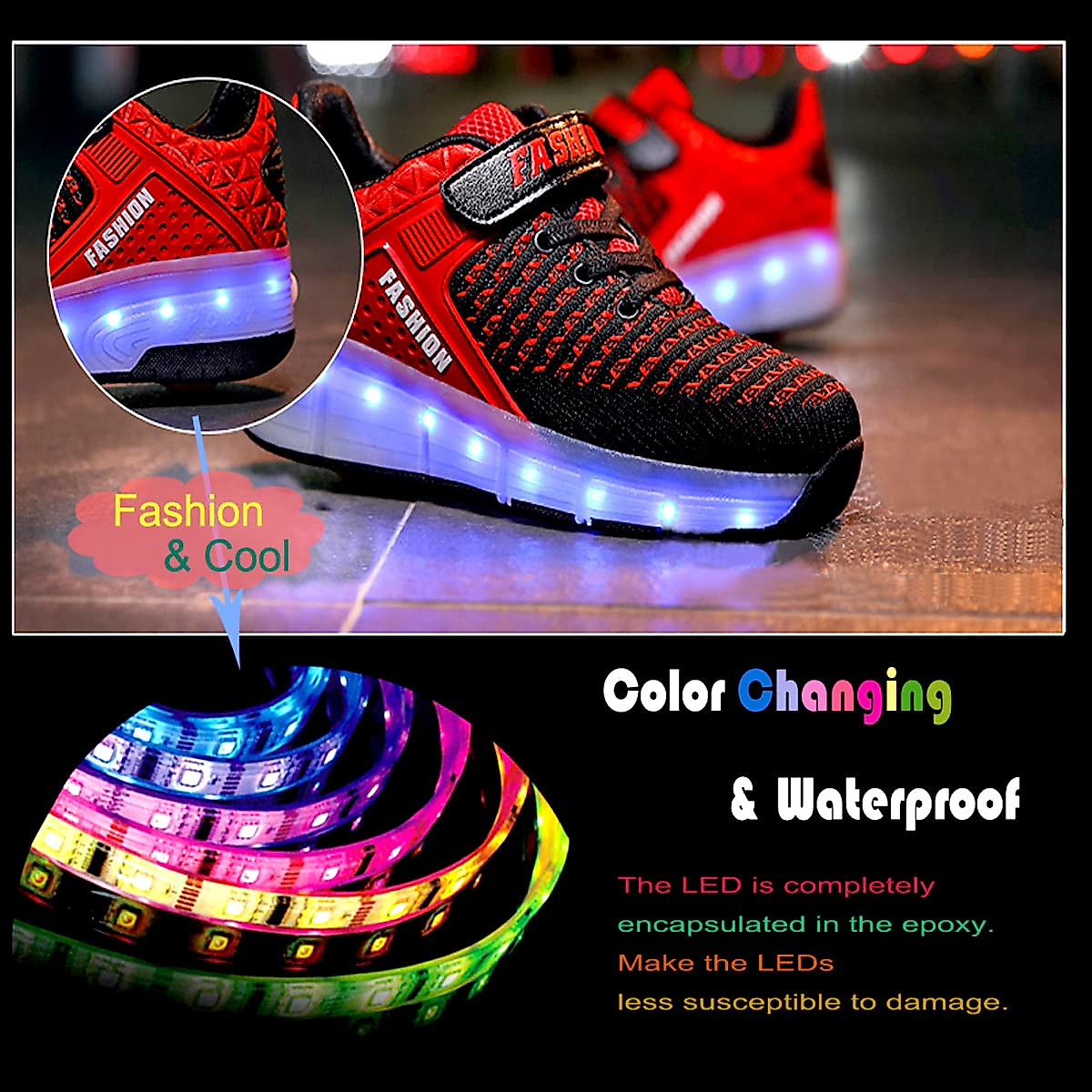 AIkuass Roller Shoes USB Rechargeable Wheely Shoe LED Light Up Skate Shoes Breathable Sport Sneakers for Boys Girls Christmas Thanksgiving Gifts