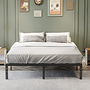 zunatu 18 Inch Full Metal Bed Frame Foundation No Box Spring Needed Heavy Duty Tall Platform with Large Storage Easy Assembly Mattress Noise Free, Black