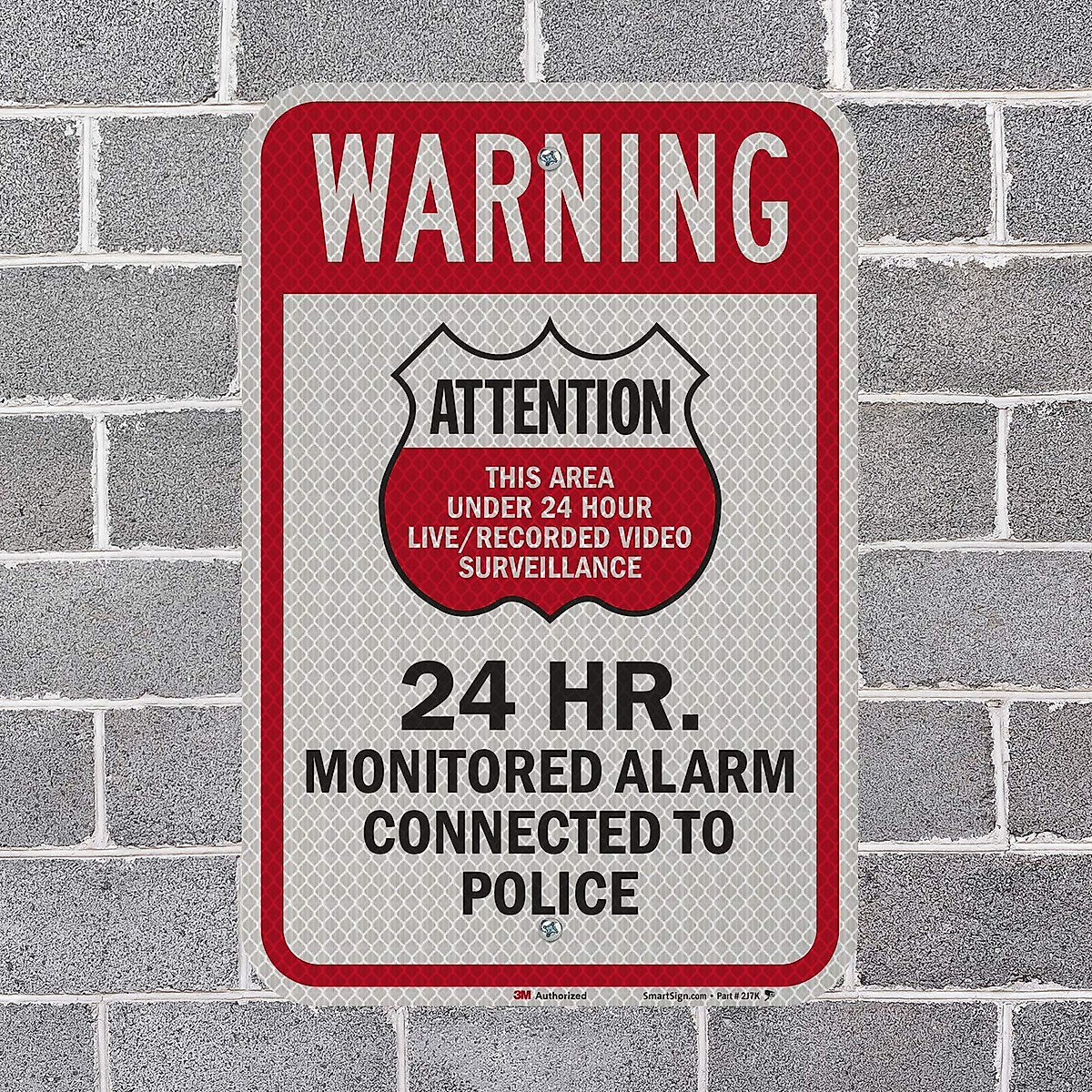 SmartSign - K-8369-HI-12x18 Attention - 24 Hr. Monitored Alarm Connected To Police Sign By | 12" x 18" 3M High Intensity Grade Reflective Aluminum 3M Hi Intensity Grade Reflective Aluminum
