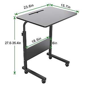 SogesHome 23.6'' Portable Computer Desk - Adjustable Standing Desk with Tablet Slot, Laptop Cart, and Mobile Bed Table, Black