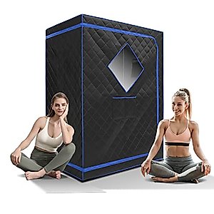 ZONEMEL Full Size Personal Far Infrared Sauna for Home, Large Space for 1 or 2 Person Saunas for Relaxation & Detox, Private Sauna with 2 Portable Sauna Chairs (L47.2 x W35.4 x H63) (Black)