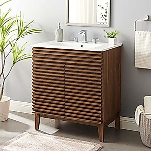 Modway Render 30" Bathroom Vanity with Sink in Walnut White