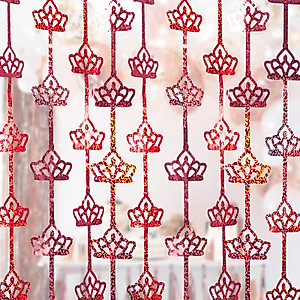 MENSTARSI Pink Party Decorations, 2 Pack Queen Crown Shaped Backdrop, 3.3x6.6 ft Foil Fringe Curtains Photo Booth Props for Birthday, Girls Princess Bridal Baby Shower Engagement Wedding Party Decor