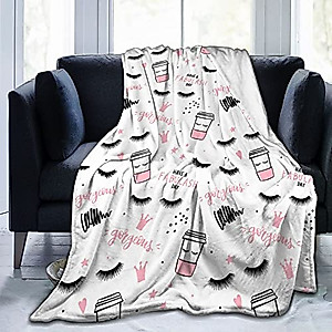 Lashes Mascara Coffee Cup Blanket Throw Blanket Lightweight Microfiber Blankets for Bed Couch Sofa Blanket Quilt 50"X40"