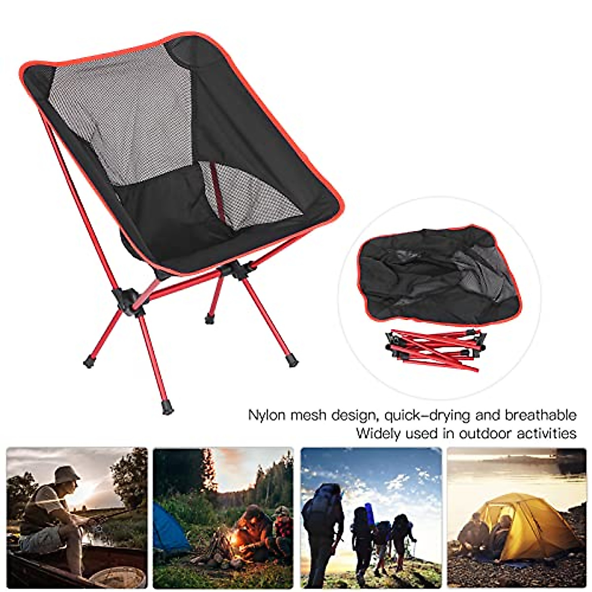 Portable Chair, Convenient to Carry Outdoor Camping Chair Small After Folding for Other Outdoor Activities(Big red)