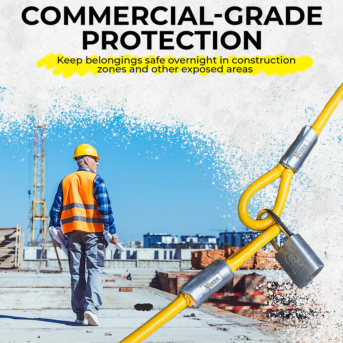 Vascer 30FT (1/2") Commercial Security Cable with Loops - Galvanized Braided Steel Security Cable to Secure High Value Equipment - PVC-Coated Anti Theft Locking Cable for Trailers, Mowers, E-Bikes