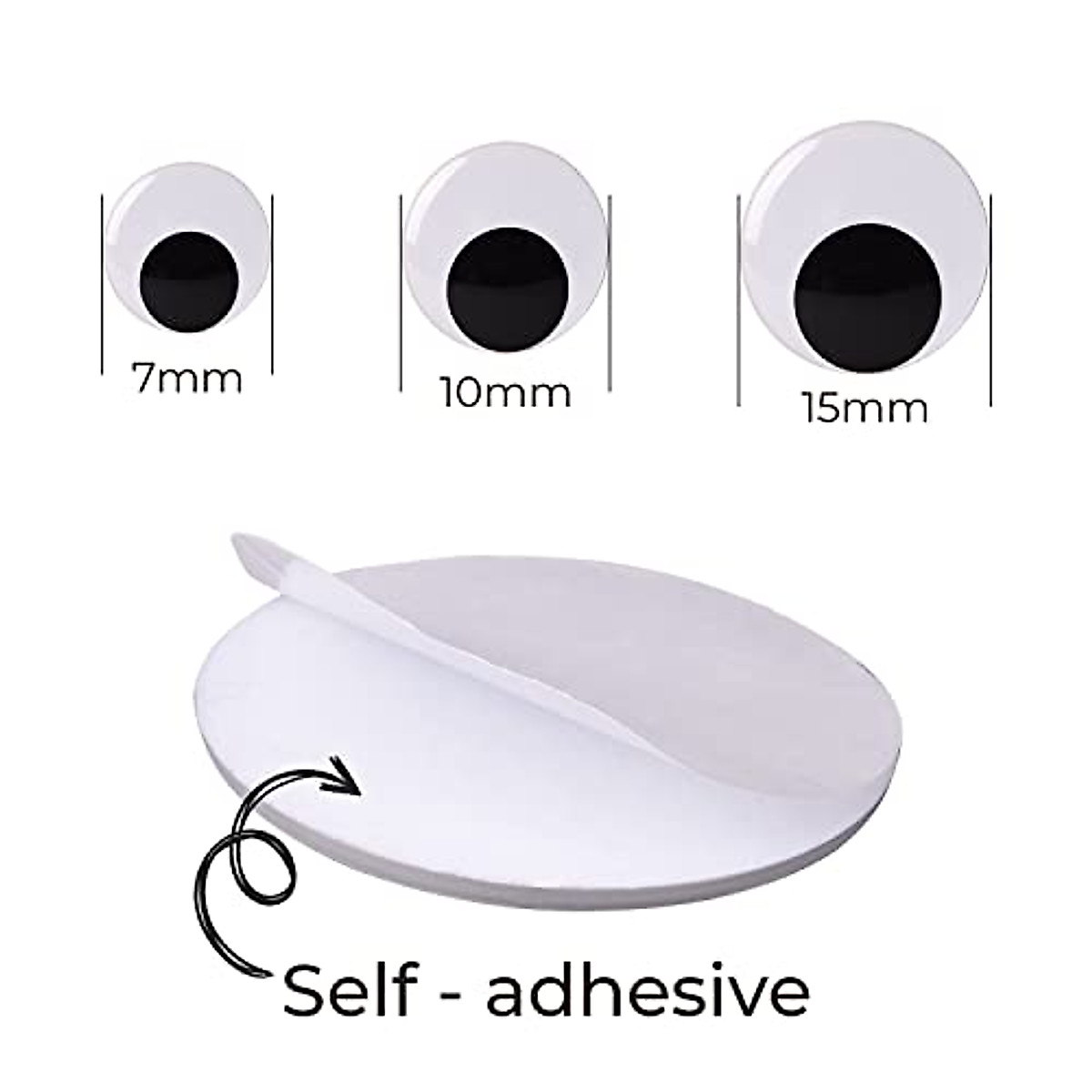 Trimming Shop 100pcs Plastic Self-Adhesive Wobbly Googly Wiggle Eyes for DIY Crafts, Teddy Bear Doll Making Toys Sticky Eyes, Black & White