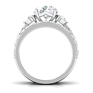 Rosec Jewels Certified Moissanite Engagement Ring Set, D-Vs1 Quality, 8mm Round Shape Moissanite Bridal Ring Set - Ideal For Wedding, 14K White Gold, Size:US 6.00