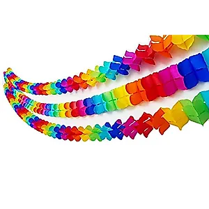 Paper Full of Wishes I Rainbow Four-Leaf Clover Tissue Garlands I 5 Pack Set I Each Garland Measures 3 Meters Long I Rainbow Party, Colors Party, Party Garlands